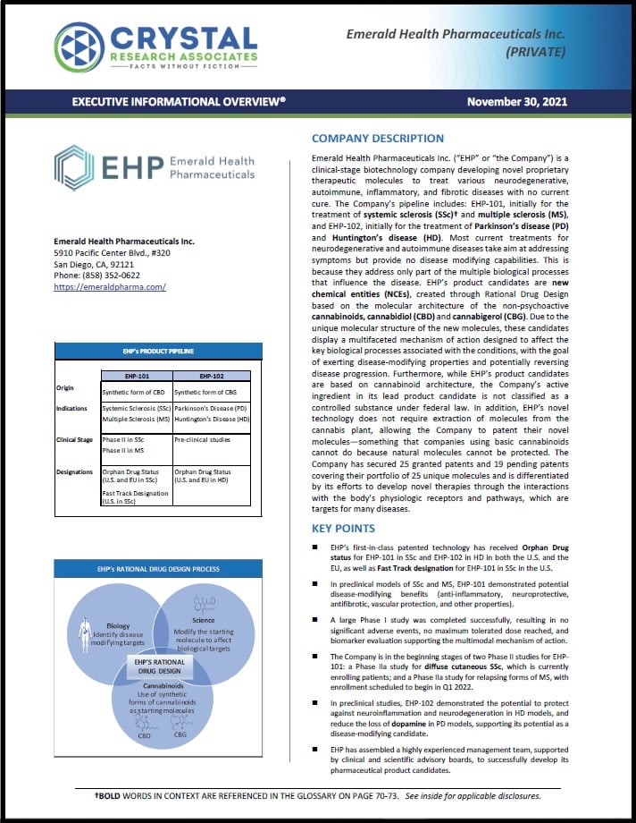 New Research Released on Emerald Health Pharmaceuticals (CLOSELY-HELD)