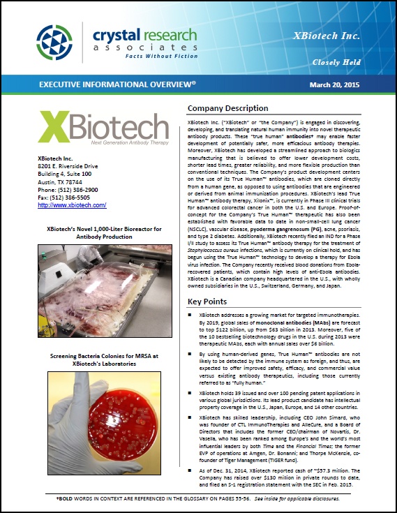 XBiotech Inc. | Independent Equity Research | Crystal Research Associates