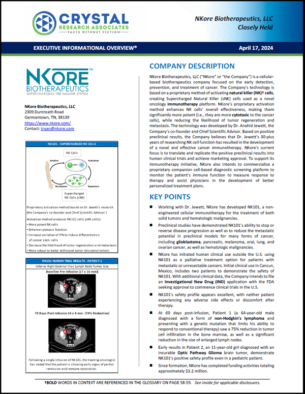 New Research on NKore Biotherapeutics, LLC