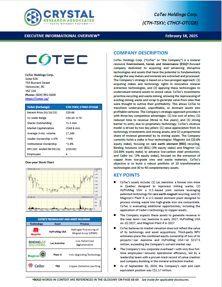 CoTec Holdings Corp. Investment Highlights